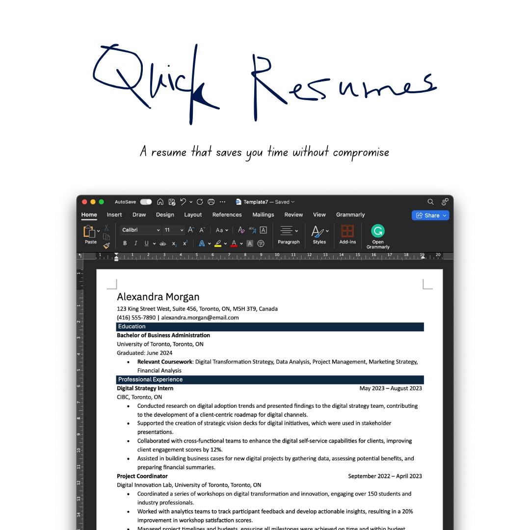 Efficient ATS Resume Template | Workday-compatible, Simple Design for ...