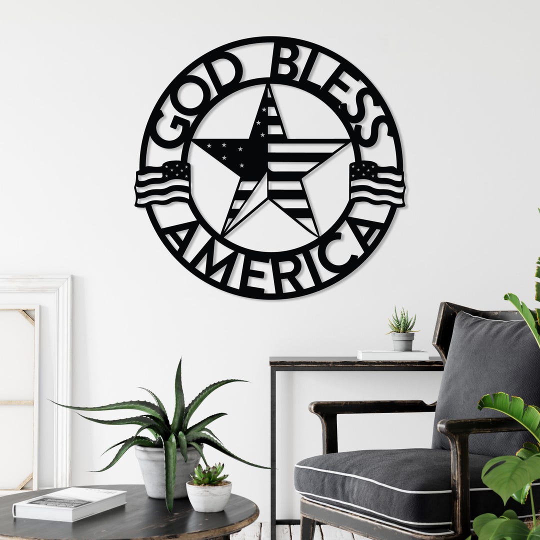 God Bless America Metal Wall Sign, 4th of July Gift, American Flag Military Decor, Patriotic ...