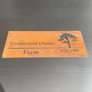 Customized Metal Rusted Farm Name Sign With Tree, Farm and Ranch Owner ...