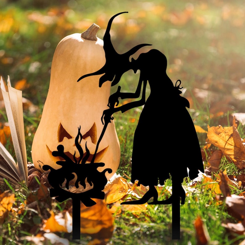 Witch Metal Garden Stake, Halloween Witch Garden Stake, Pumpkin Metal ...