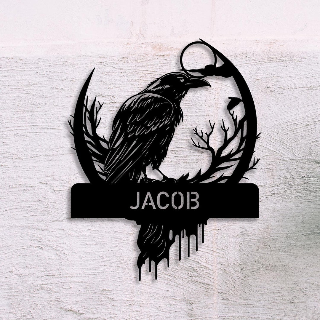 Personalized Crow Metal Sign, Crow Name Metal Wall Decor,black Crow ...