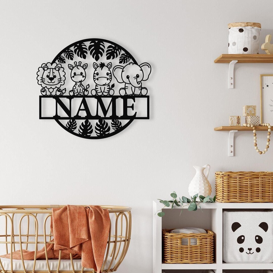 Personalized Nursery Baby Animals Metal Wall Art,custom Baby Name ...