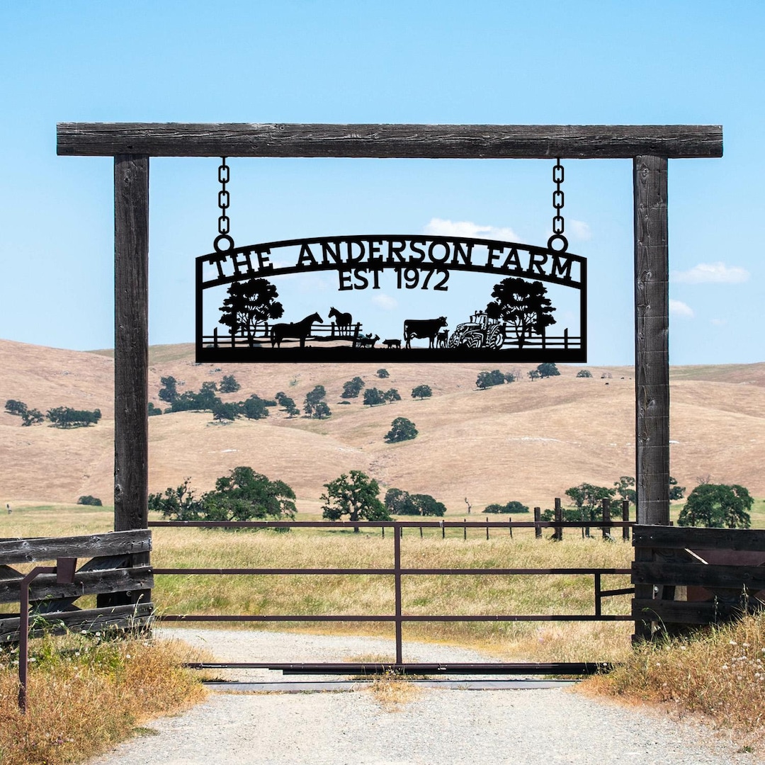 Personalized Farm Entrance Gate Sign, Metal Custom Ranch Sign, Family ...