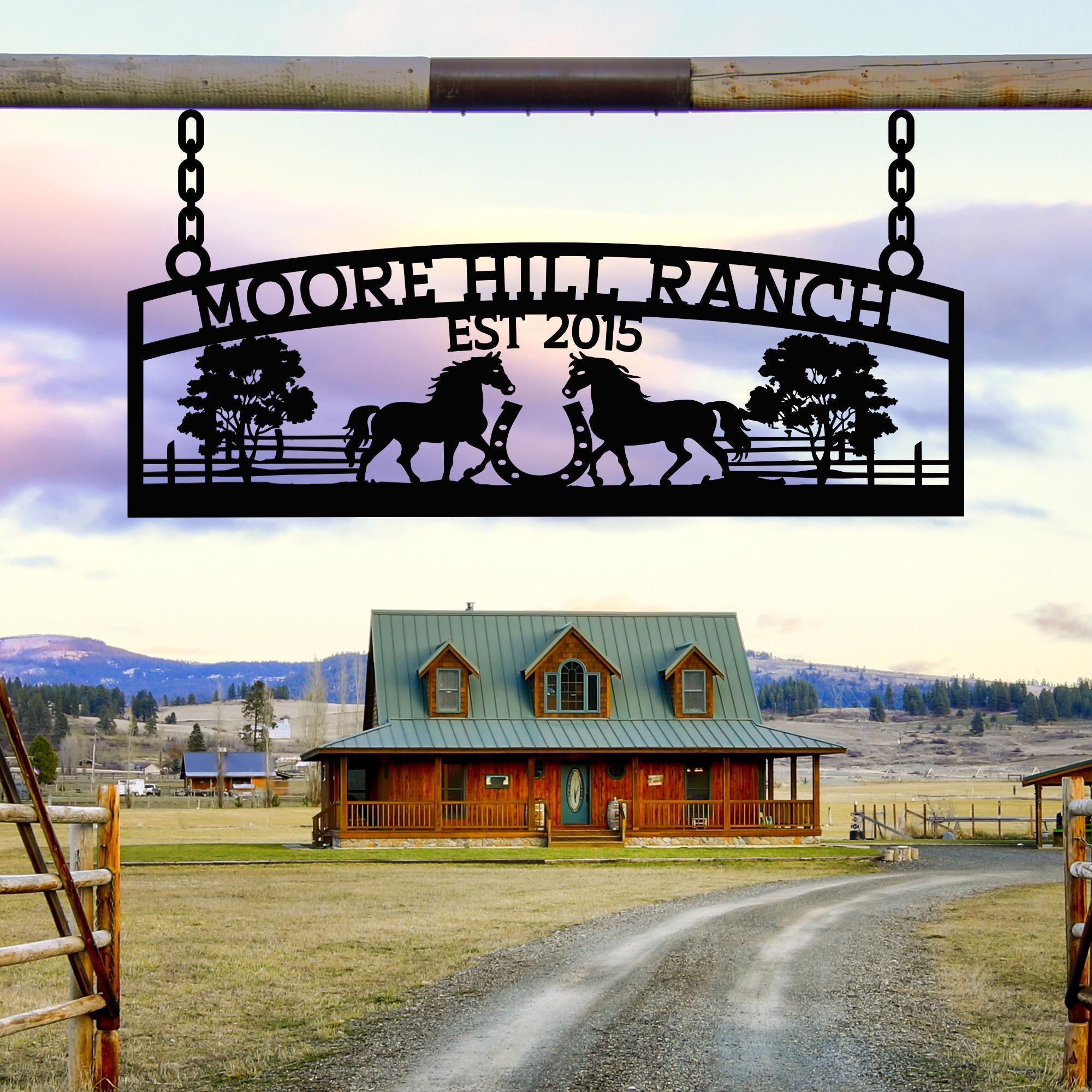 Metal Farm Ranch Sign With Horse Decor, Personalized Country Home Gift ...