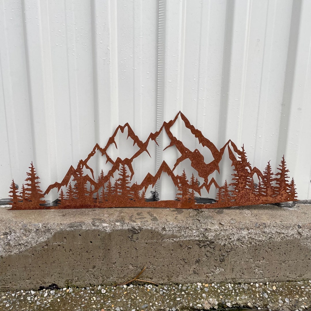 Rusted Metal Mountain Wall Art, Cabin Decor Gift, Nature-inspired ...