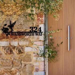 Metal Hummingbird Address Sign, Custom Branch Bird House Number Address ...
