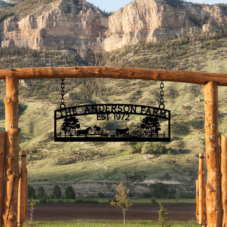 Personalized Farm Entrance Gate Sign, Metal Custom Ranch Sign, Family ...