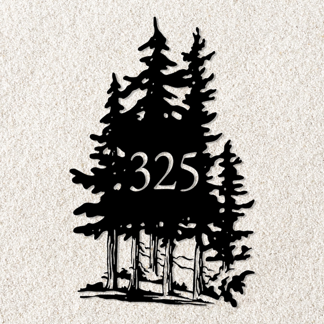 Custom Metal House Number Sign, Pine Tree Address Sign, Cabin Owner ...