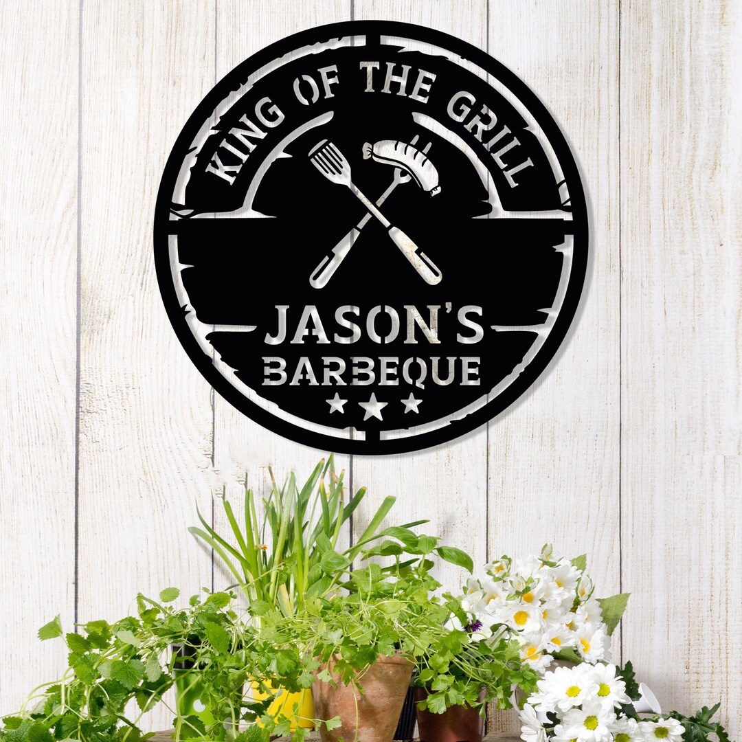 Customized BBQ Metal Wall Art, Personalized Grill Barbecue Decor, Grill ...