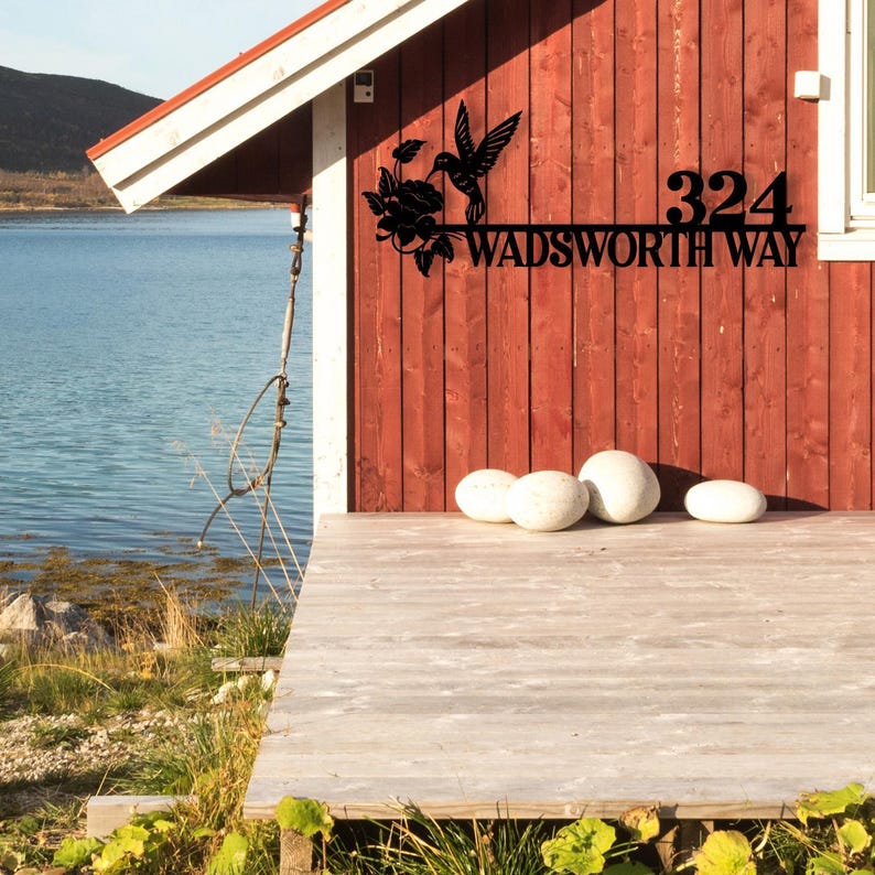 Metal Hummingbird Address Sign, Custom Branch Bird House Number Address ...
