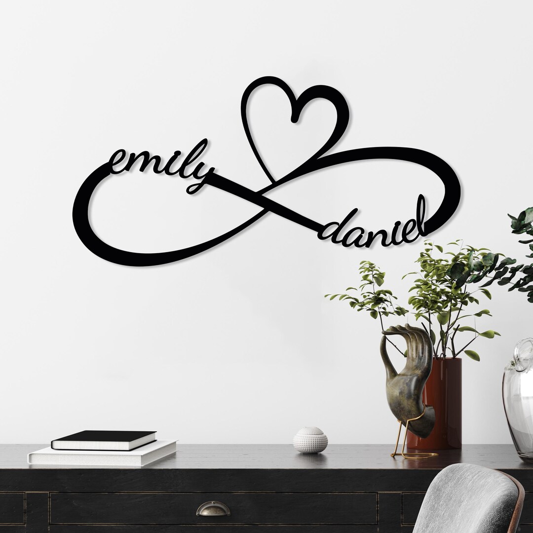 Personalized Infinity Heart Metal Wall Art, Custom Name Wedding Couple ...