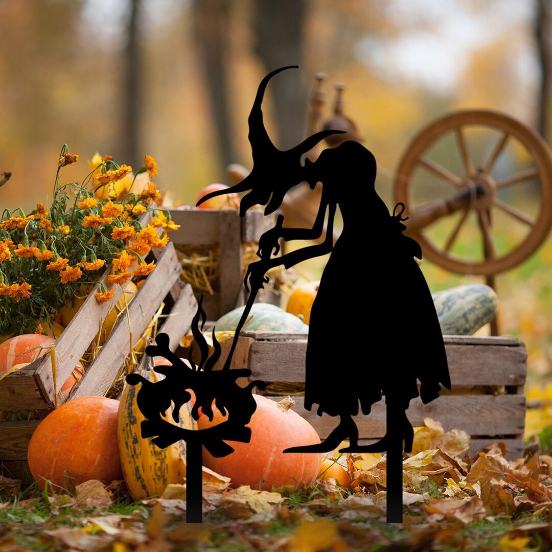 Witch Metal Garden Stake, Halloween Witch Garden Stake, Pumpkin Metal ...