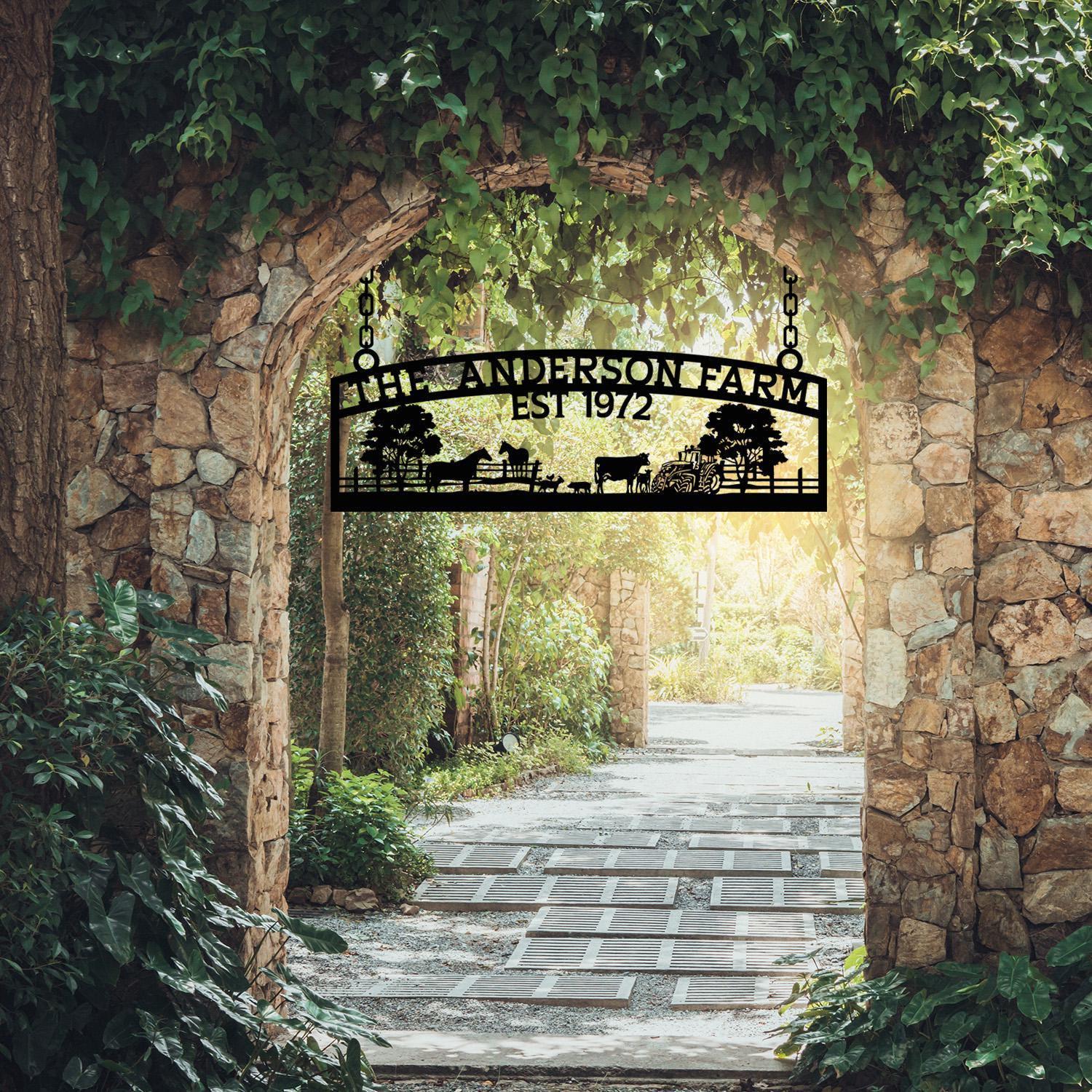 Personalized Farm Entrance Gate Sign, Metal Custom Ranch Sign, Family ...