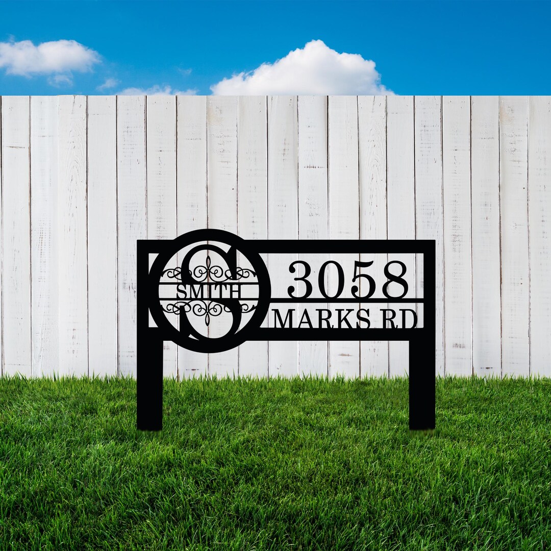 Custom Metal Address Sign With Monogram, Metal Garden Sign Gift ...