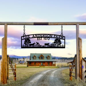 Personalized Farm Entrance Gate Sign, Metal Custom Ranch Sign, Family ...