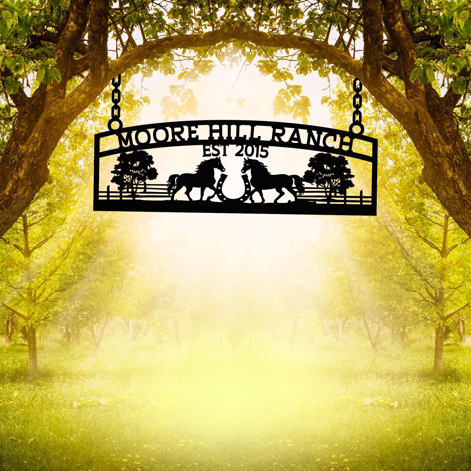 Metal Farm Ranch Sign With Horse Decor, Personalized Country Home Gift ...