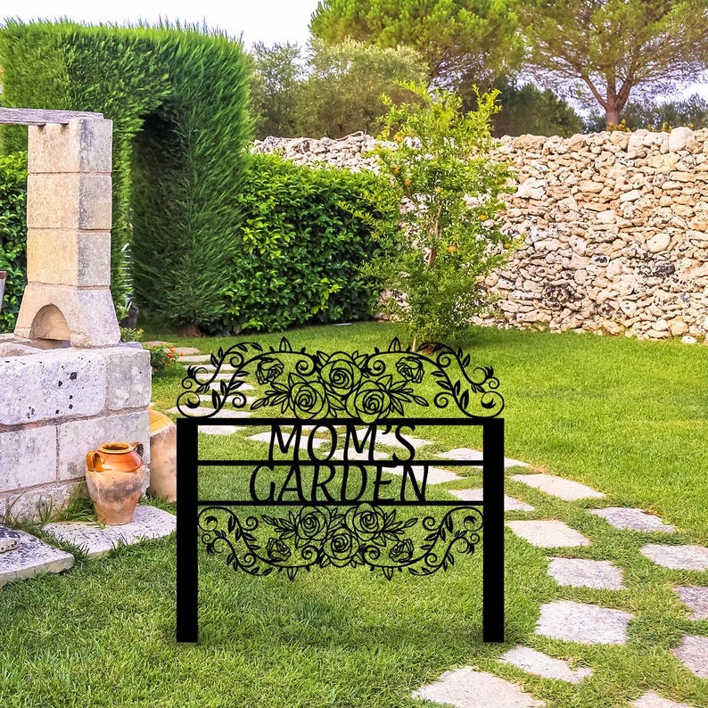 Customized Garden Stake With Rose, Personalized Garden Name Stake, Rose ...