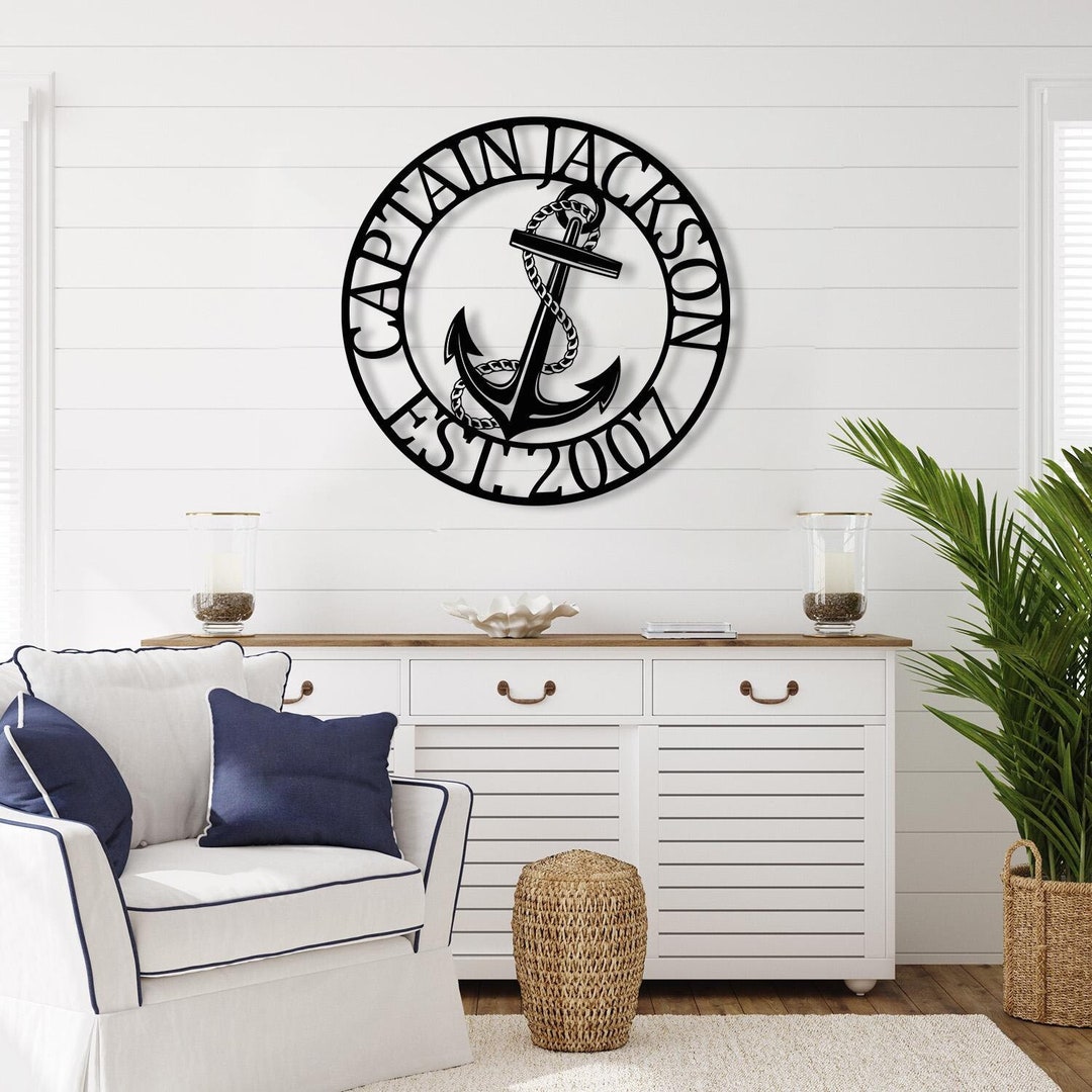 Customized Anchor Name Metal Wall Art, Nautical Last Name Sign, Anchor ...