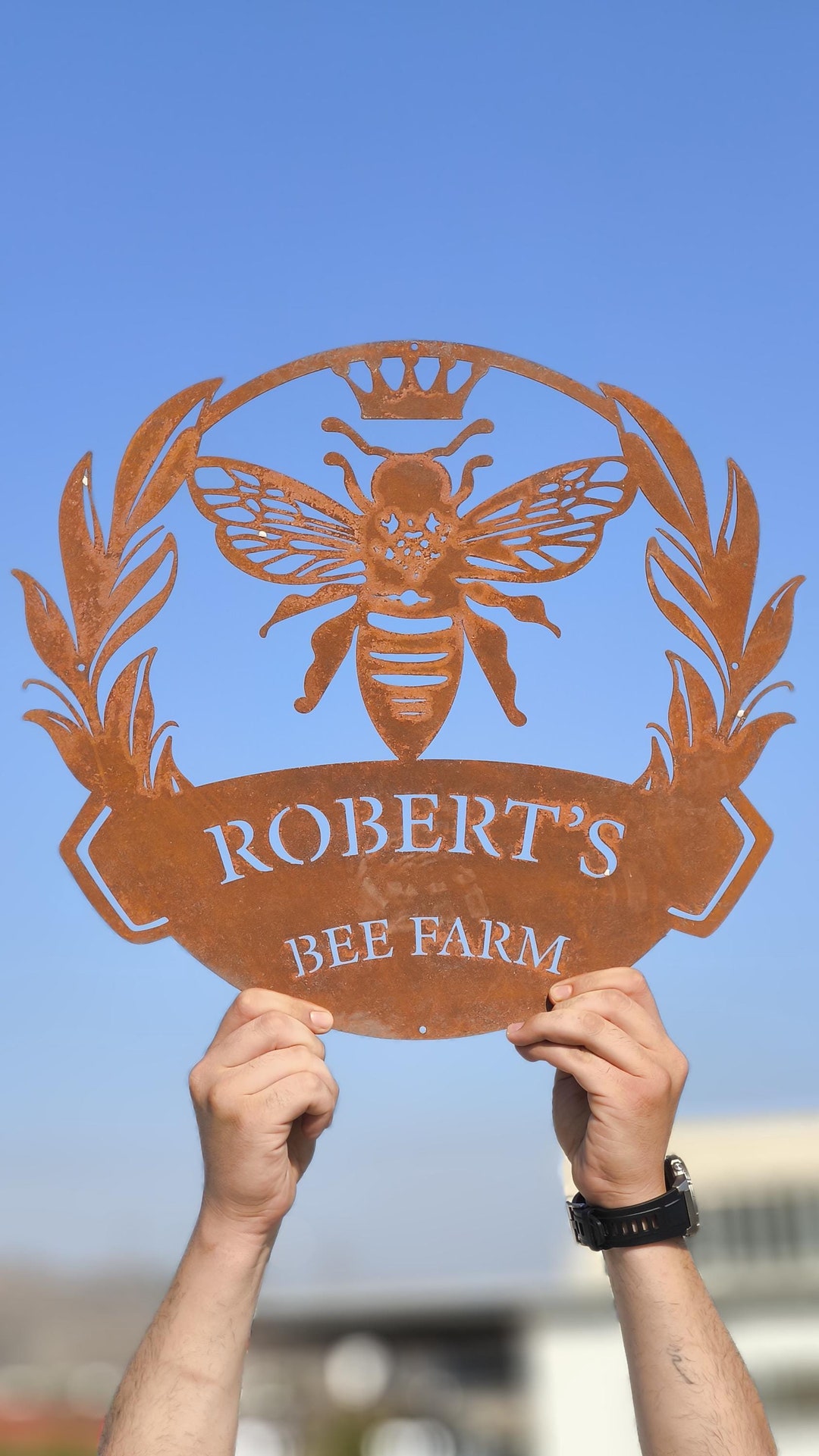 Customized Bee Rusted Metal Wall Art, Custom Rusted Bee Metal Farm Name ...