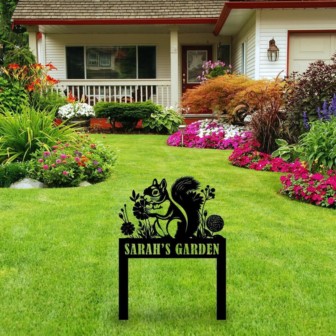 Personalized Squirrel Metal Garden Stake, Custom Garden Sign, Metal ...