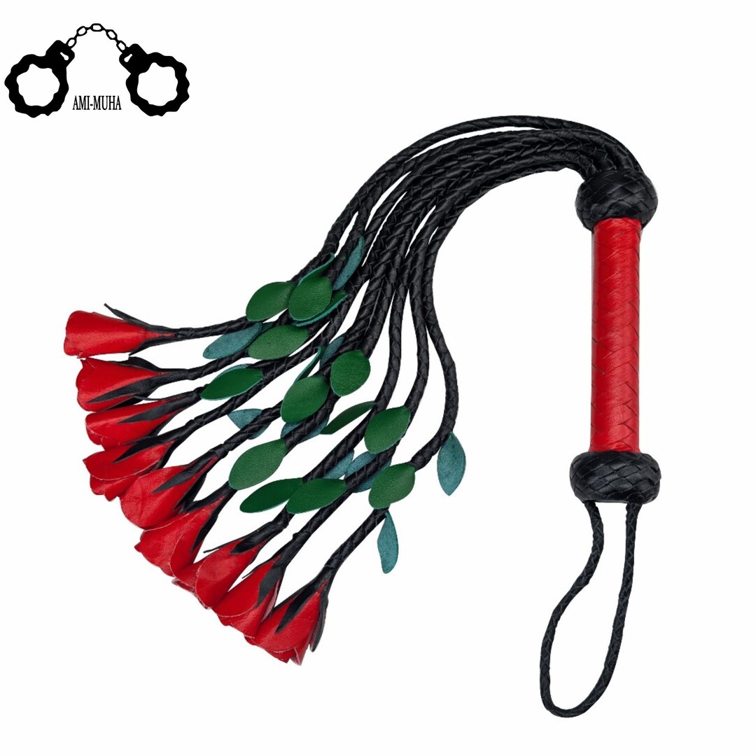 Luxury Red Rose Cat O' Nine Tails Flogger – Handmade Green Petal Handle ...