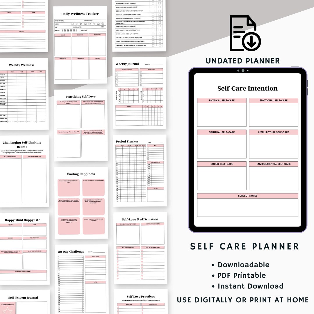 Self Love Planner Printable and Template For, Self-care Diary ...