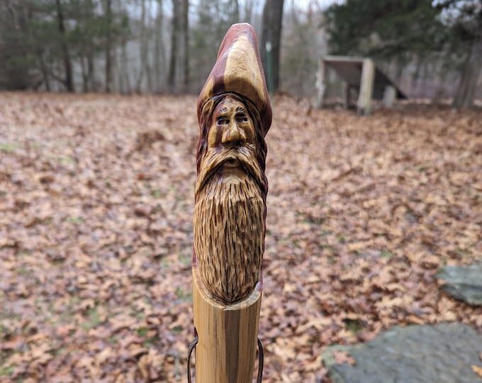 Cedar Walking Stick, Santa Carved Walking Stick Carving, Hand Carved ...