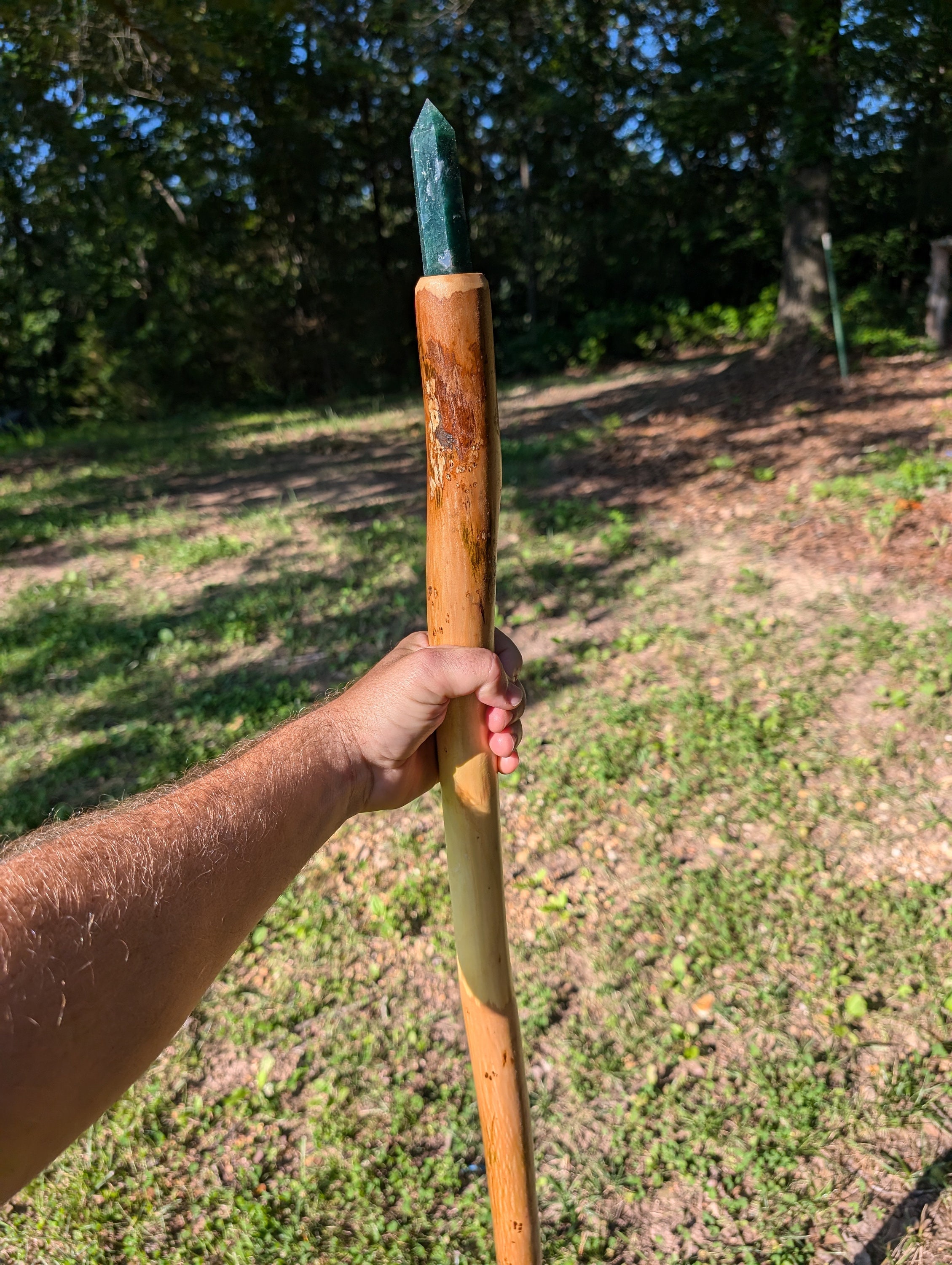 Elm Walking Stick With Green Tower Stone - 64" Tall - Etsy