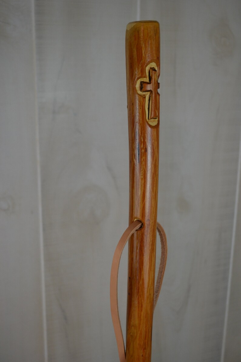 Hand Carved Christian Cross on Walking Stick Staff | Etsy