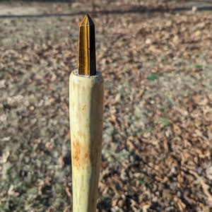 Walking Stick With Stone, Staff With Dark Brown and Amber Colored Stone ...