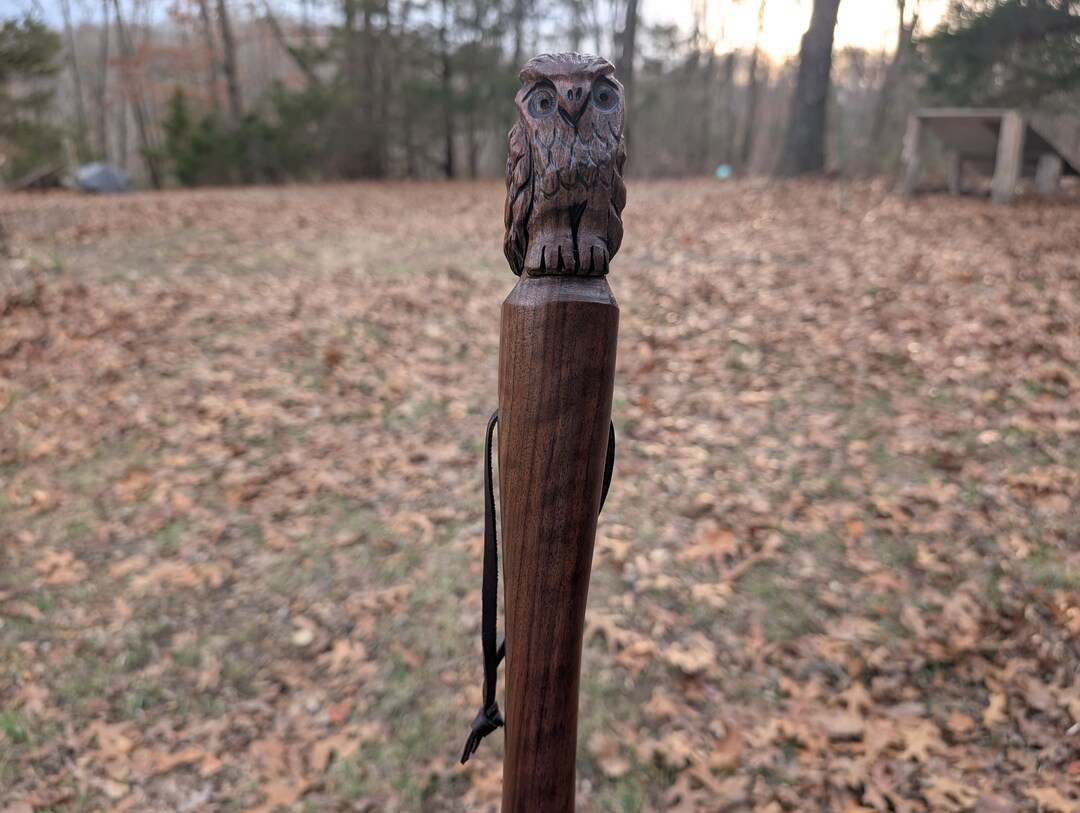Walnut Staff, Walking Stick in Walnut With Owl Carving 48" Tall - Etsy