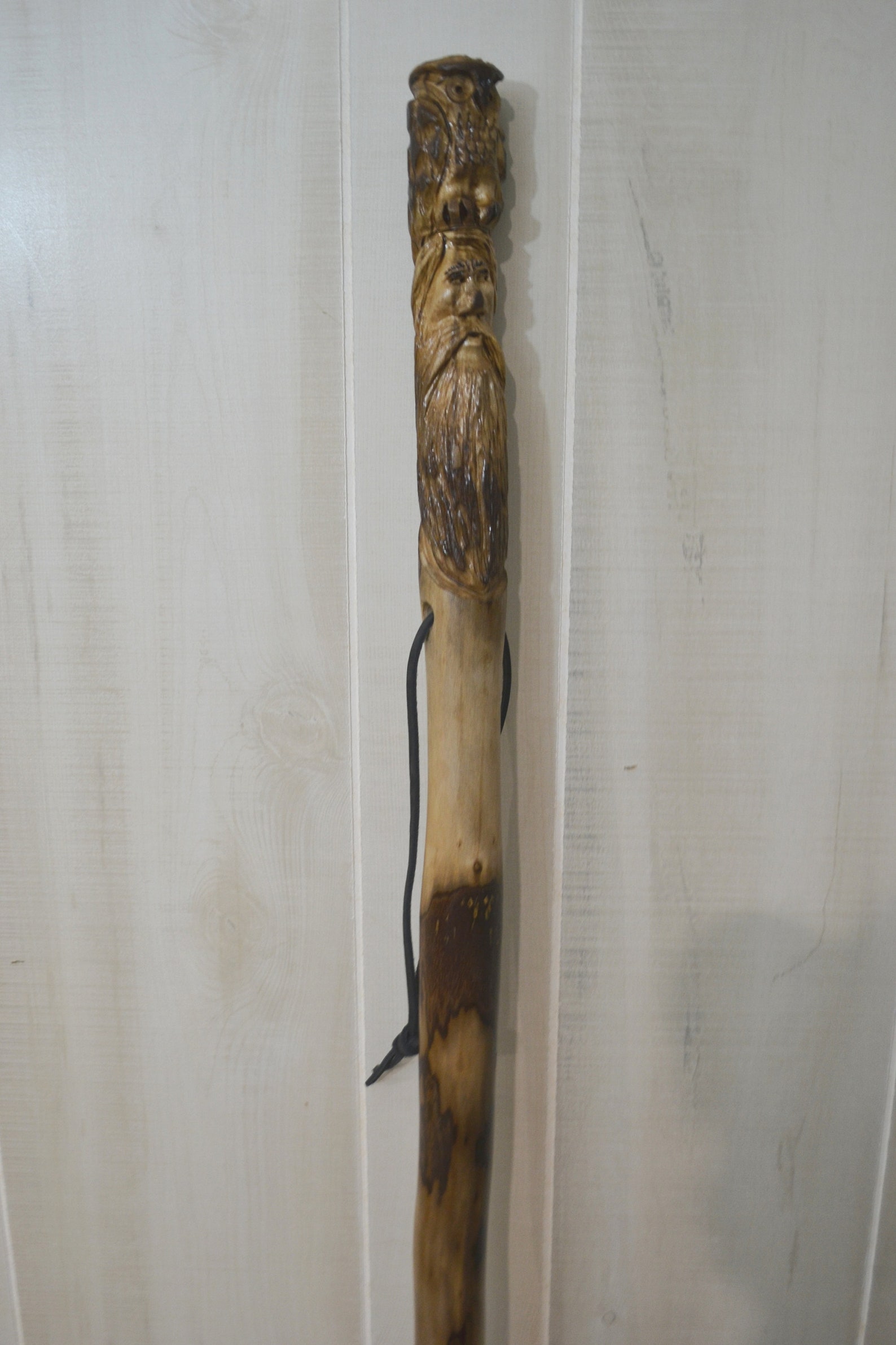 Walking Stick Owl on Wood Spirit Walking Stick Carving Owl - Etsy