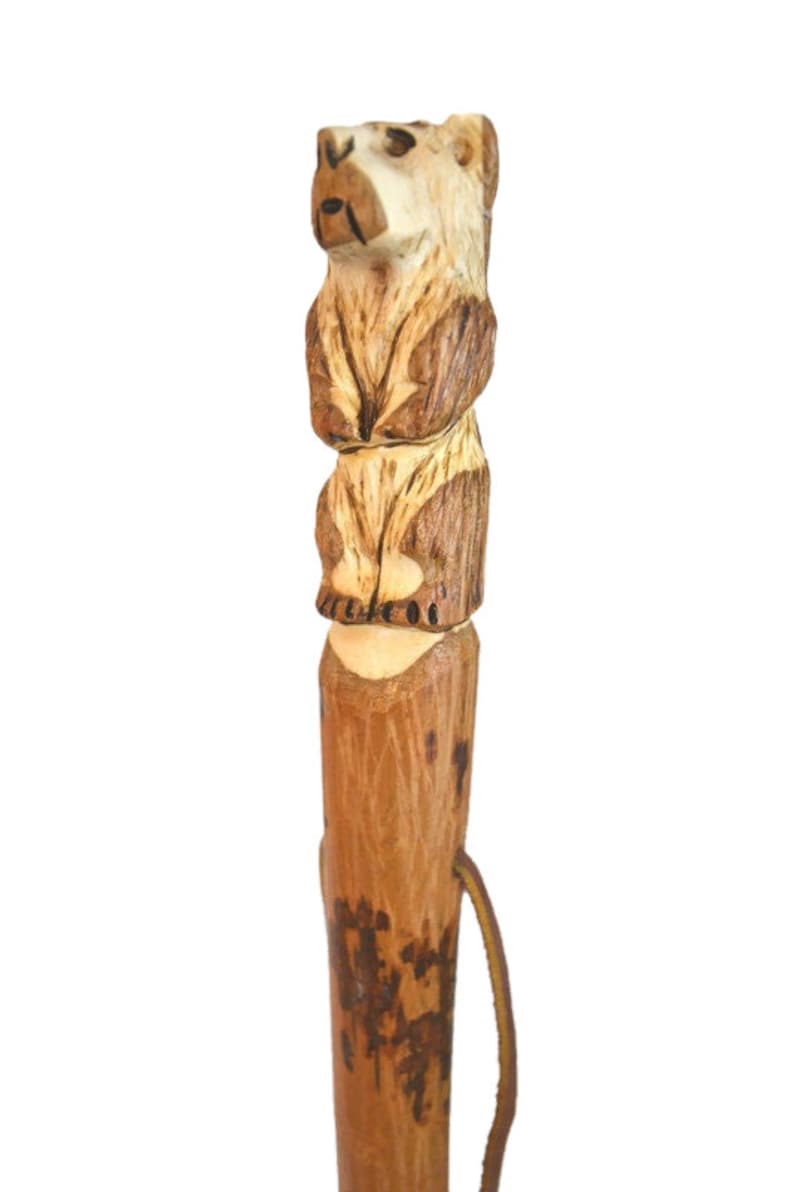 Hand Carved Bear Walking Stick: Hardwood Hiking Staff - Etsy