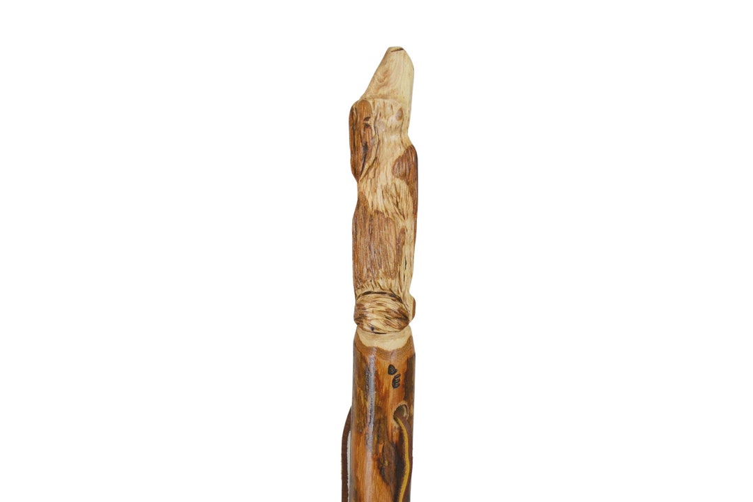 Hand Carved Wolf Walking Stick - Hardwood Hiking Staff - Etsy