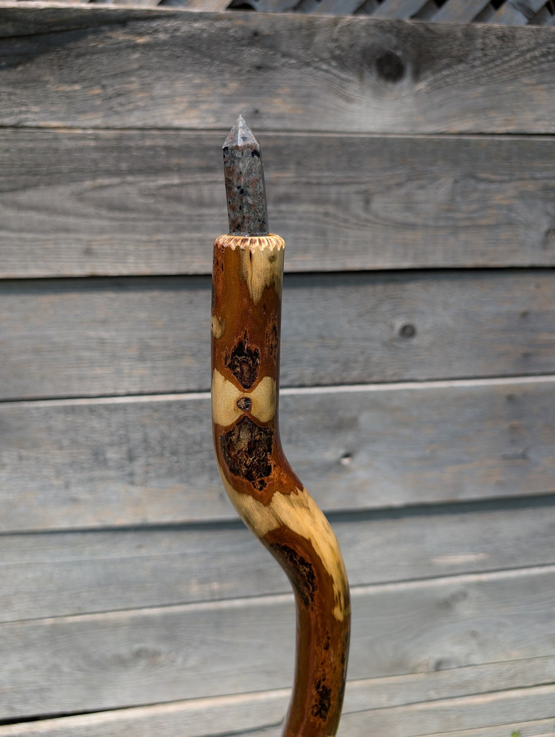 Tower Stone in Persimmon Wood, Stick With Decorative Carving, Staff ...