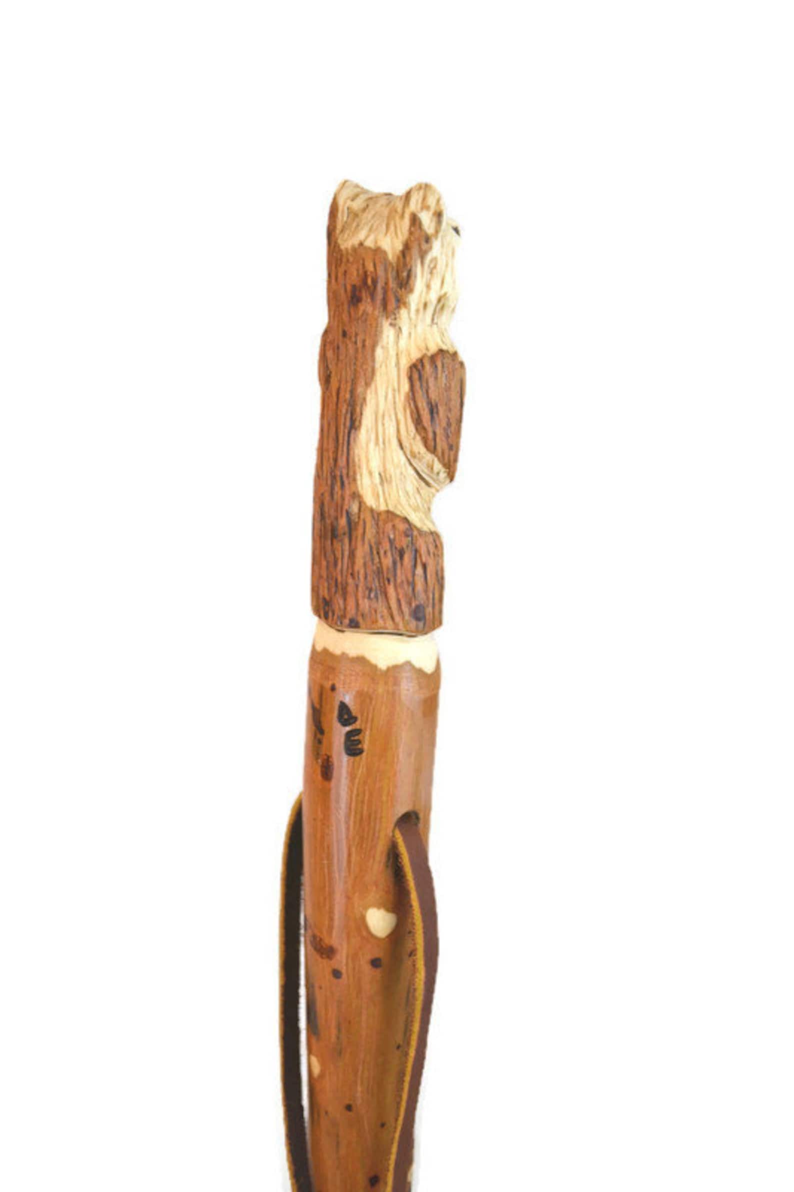 Hand Carved Bear Walking Stick: Hardwood Hiking Staff - Etsy