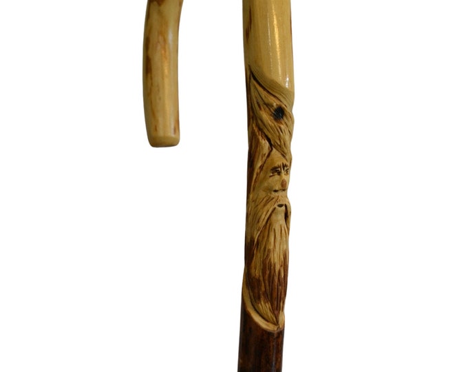 Steam Bent Walking Cane - Carved Wood Spirit Face Cane - Hand Carved ...