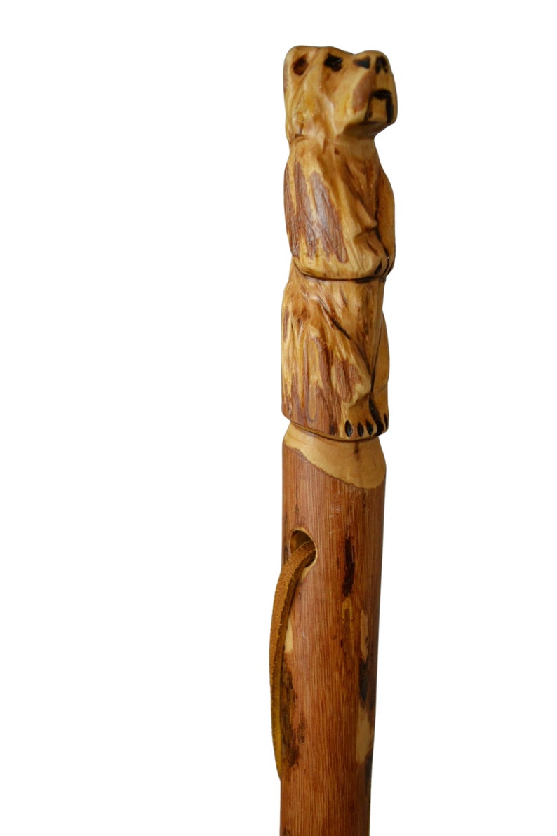 Hand Carved Bear Walking Stick: Hardwood Hiking Staff - Etsy