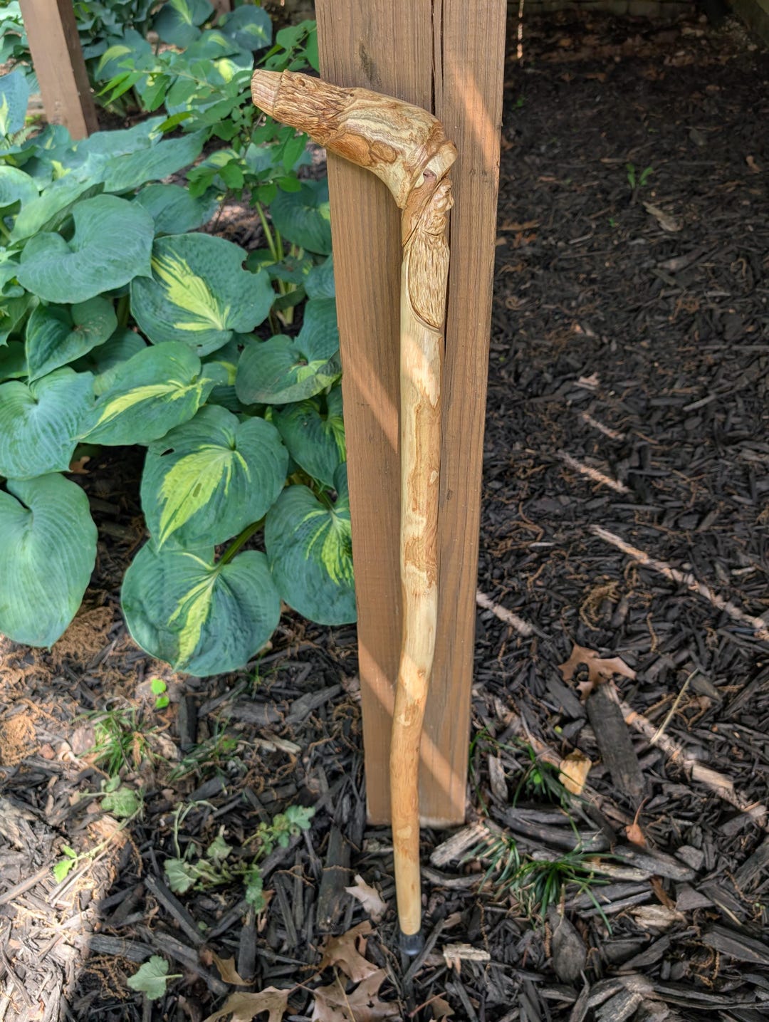Double Carved Walking Cane - Carved Bear & Mountain Man Face Cane ...