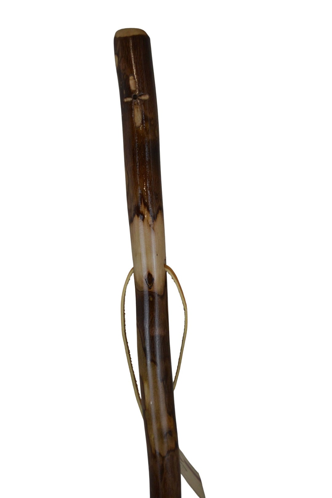 Handcrafted Dark Wood Hiking Staff With Cross Carving - Unique Walking ...