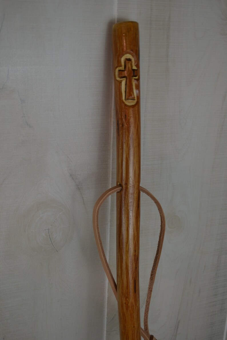 Hand Carved Christian Cross on Walking Stick Staff | Etsy