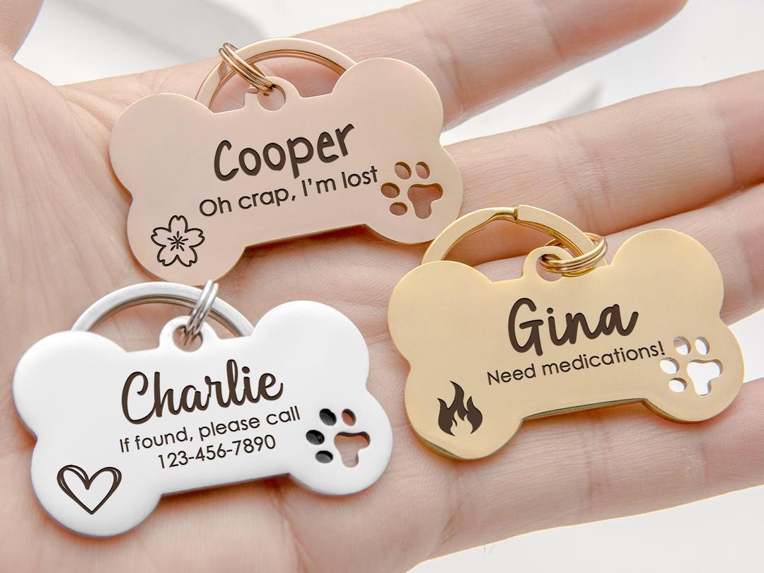 Cute Dog Tag Personalized for Dog, Custom Bone Dog Tags, Dog Name Tags ...