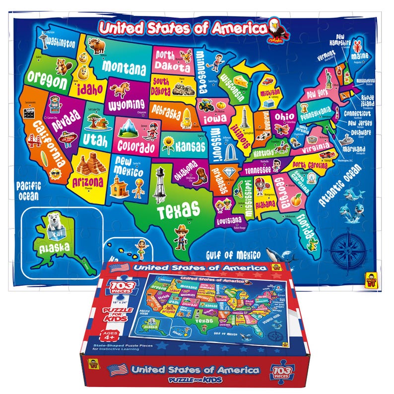USA Map Puzzle for Kids – State Shaped Pieces, Geography Learning - Etsy