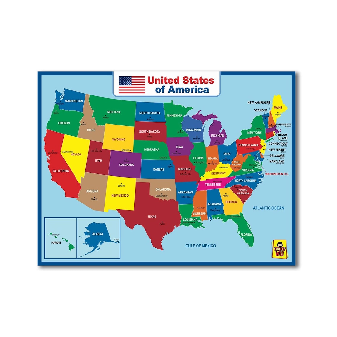 Laminated United States Map Poster: Double Sided Educational Chart (18 ...