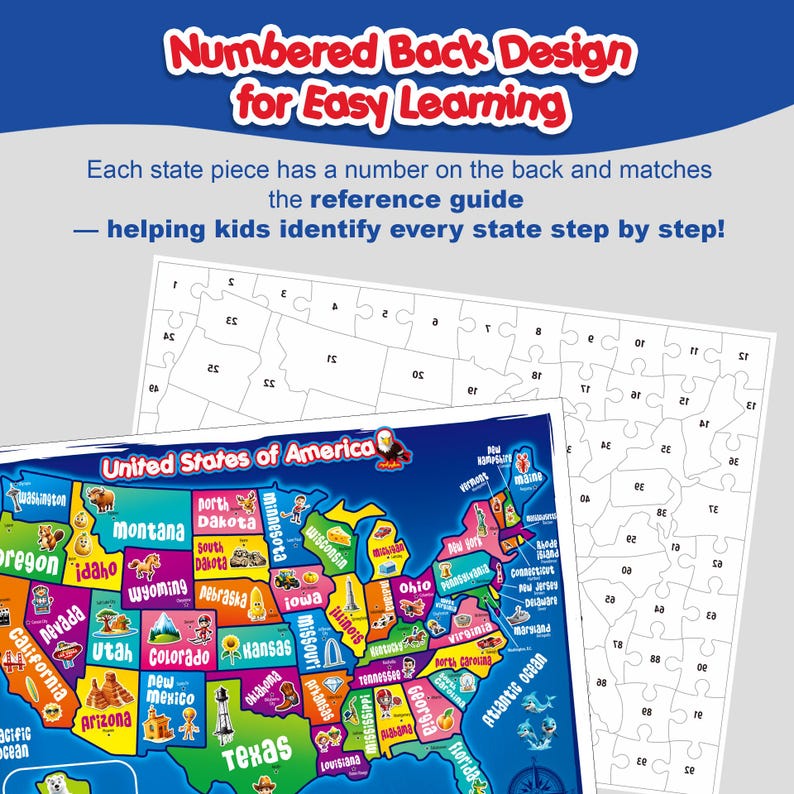 USA Map Puzzle for Kids – State Shaped Pieces, Geography Learning - Etsy