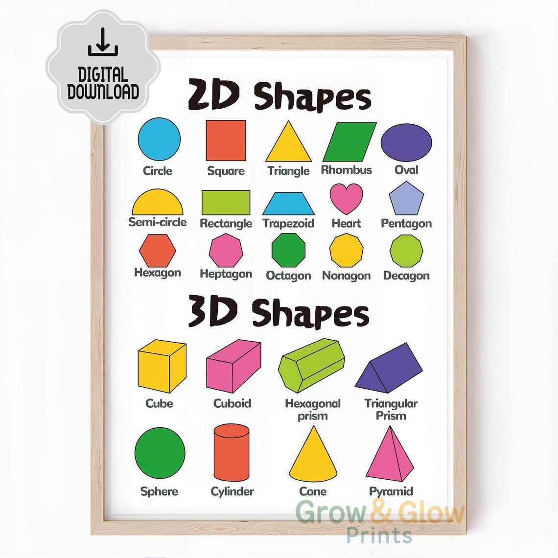 Educational 2D/3D Shapes Chart for Kids - Homeschool Poster for Little ...