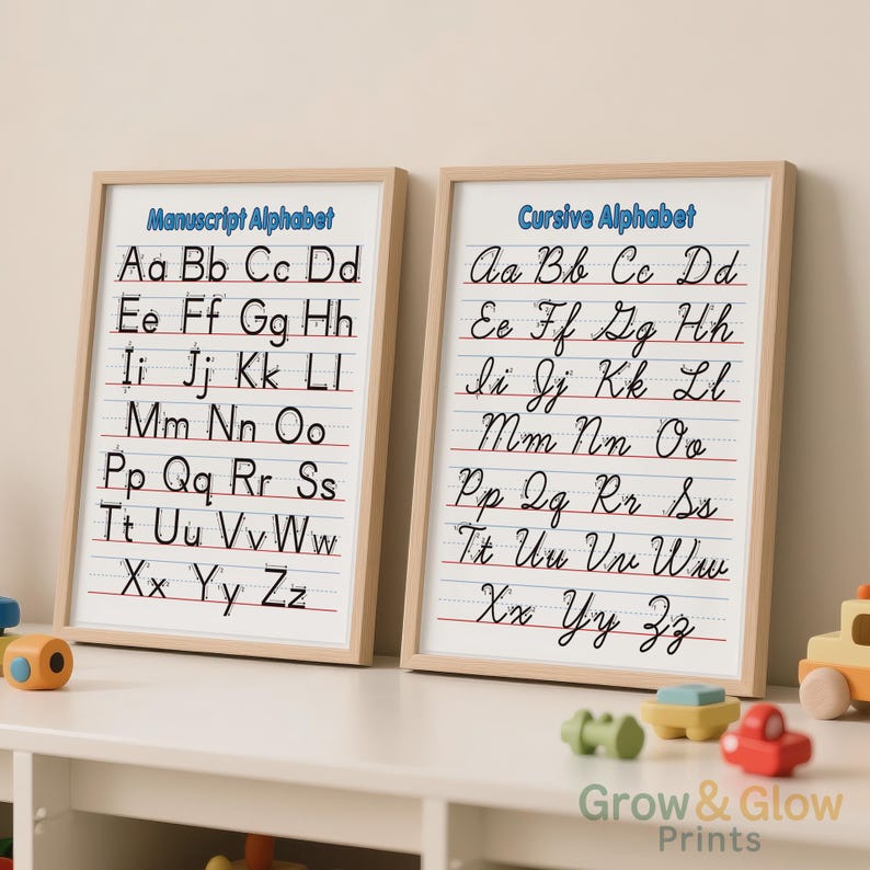 Cursive /manuscript Alphabet Chart Poster -homeschool Teach Toddler ...