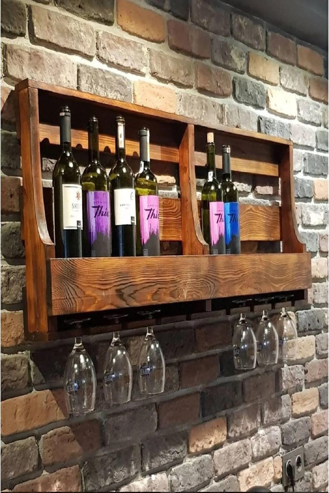 Handcrafted Wine Rack Solid Wood Wall-mounted Wine Rack Holds 14 ...