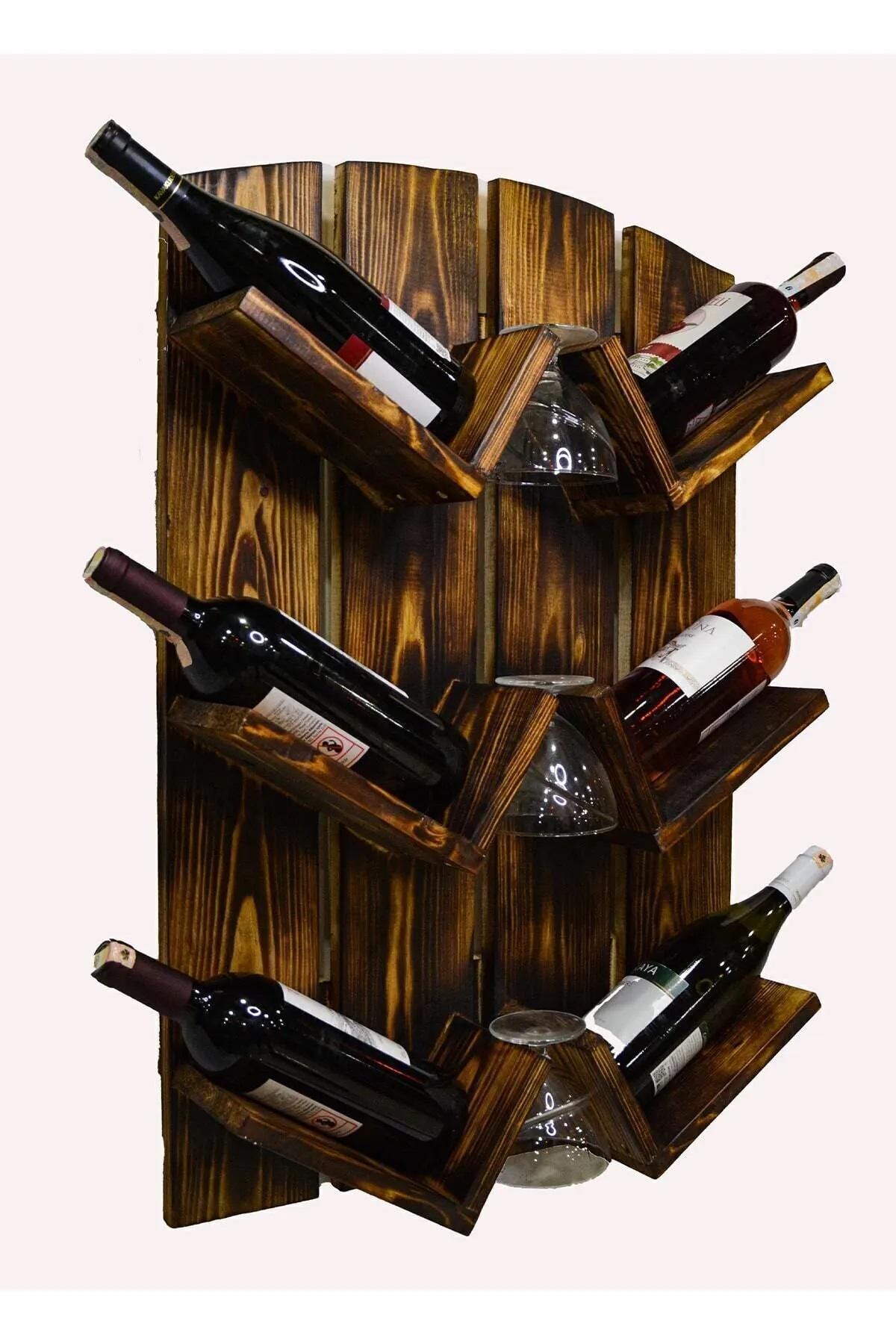 Handmade Wine Rack Rustic Wooden Wine Rack Decorative Mini Bar Wall ...