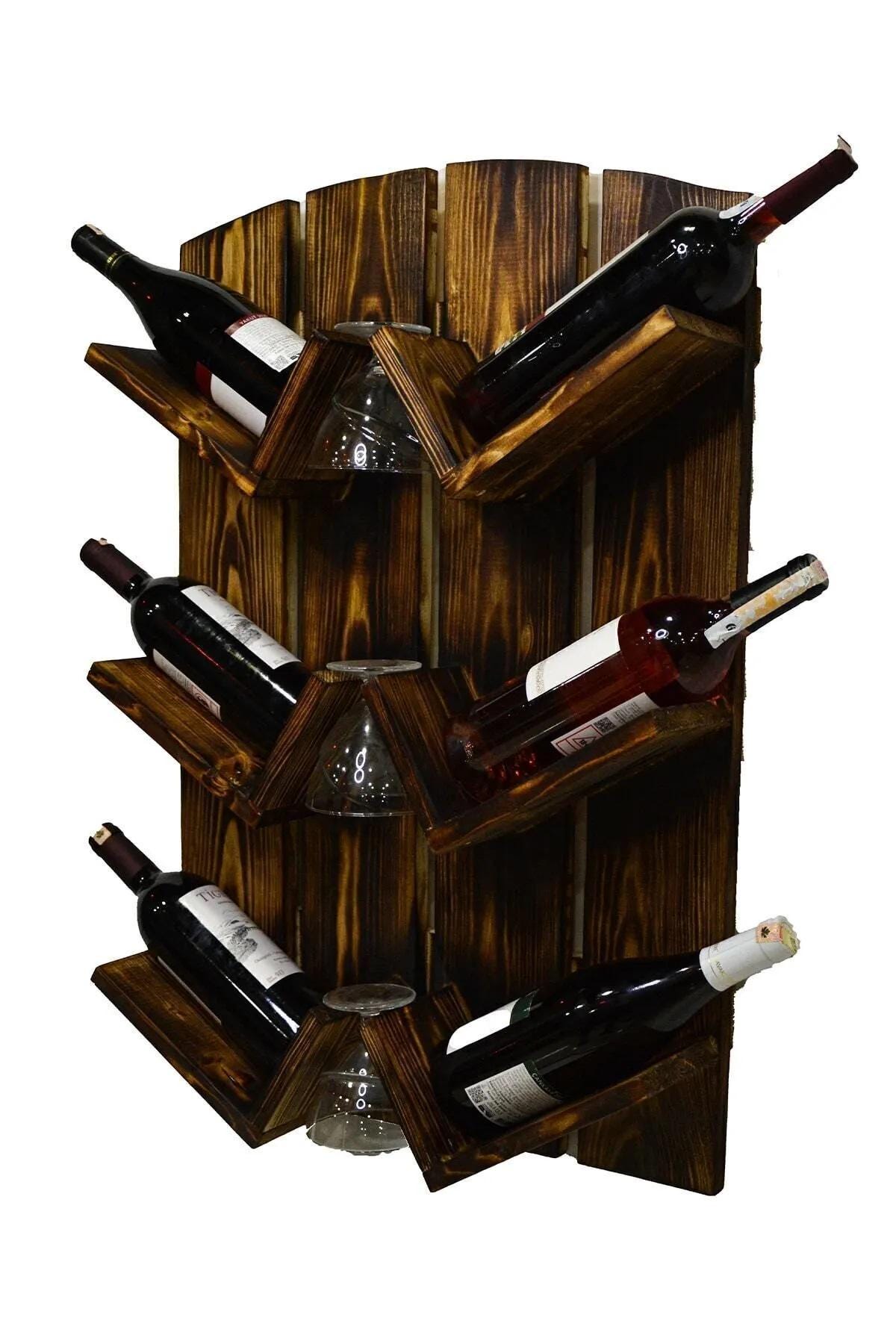 Handmade Wine Rack Rustic Wooden Wine Rack Decorative Mini Bar Wall ...